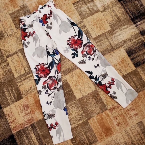 Express | Pants & Jumpsuits | Express Floral Sash High Rise Ankle Pant ...